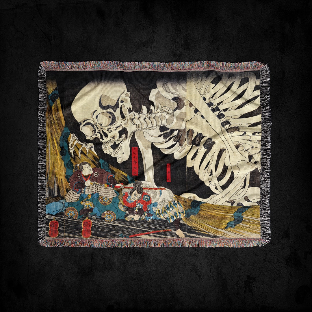 Kuniyoshi the Witch and the Skeleton Specter Woven Throw Blanket ...