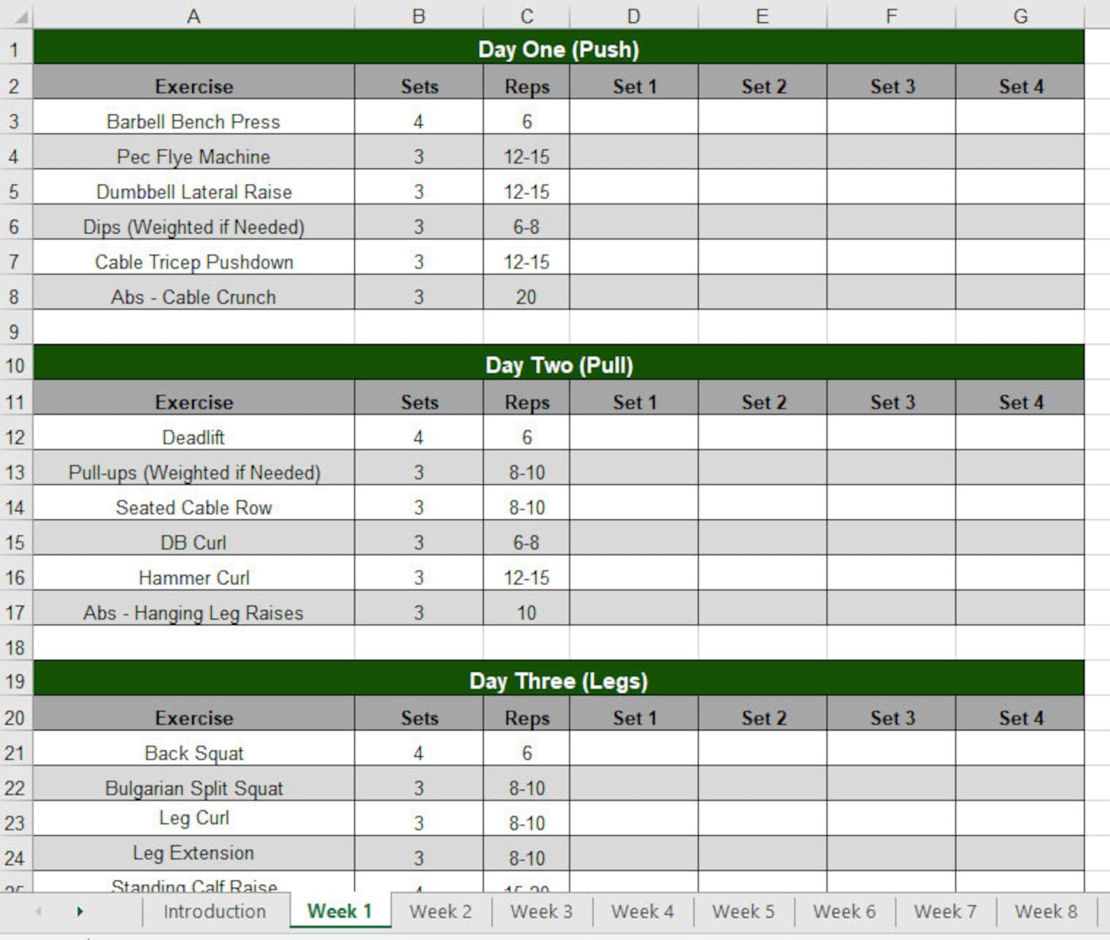 6 Day Push Pull Legs Muscle Building Workout Program (12 Weeks) - Etsy