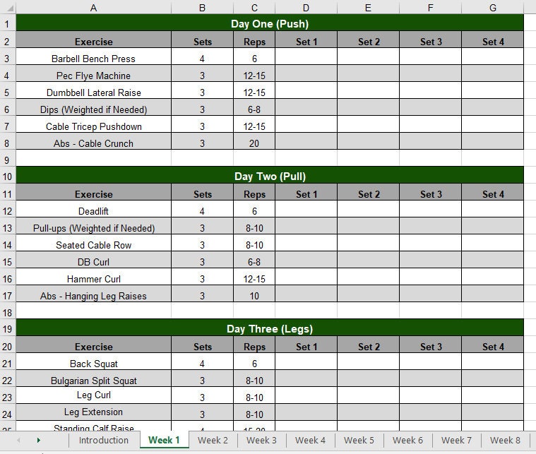 6 Day Push Pull Legs Muscle Building Workout Program (12 Weeks) - Etsy