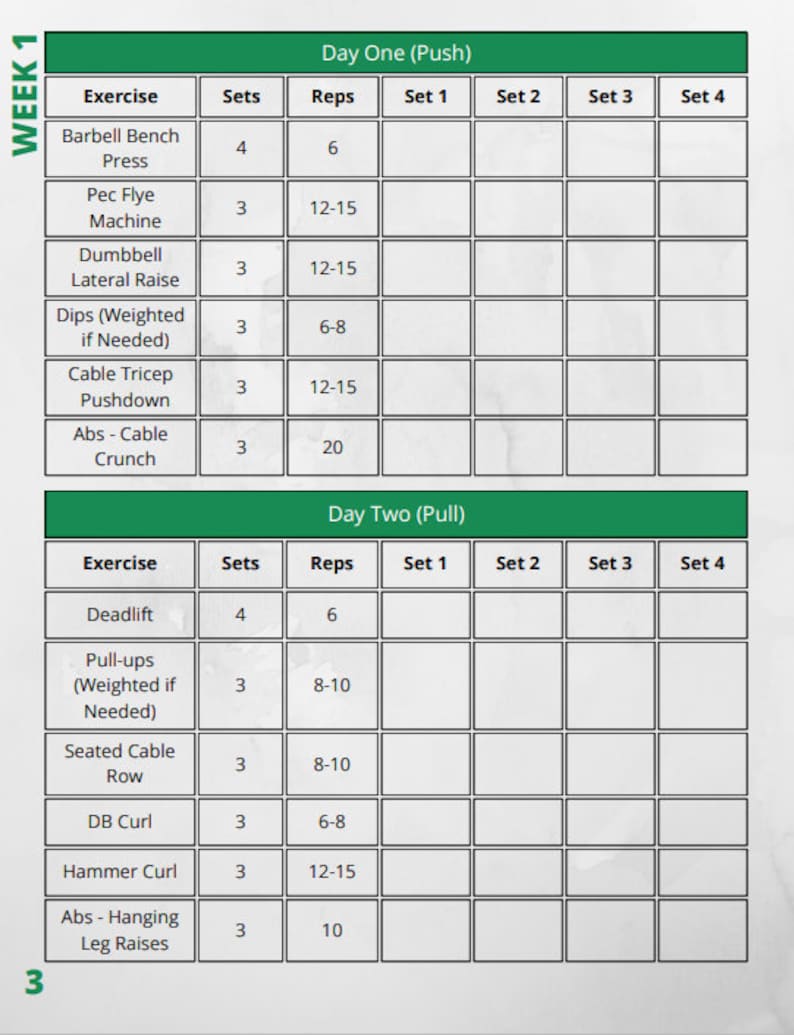 6 Day Push Pull Legs Muscle Building Workout Program (12 Weeks) - Etsy