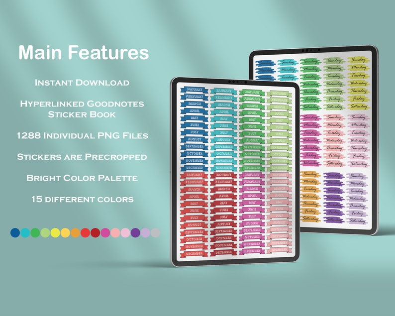 1288 BRIGHT HEADERS Digital Sticker Pack, Goodnotes Hyperlinked Sticker ...