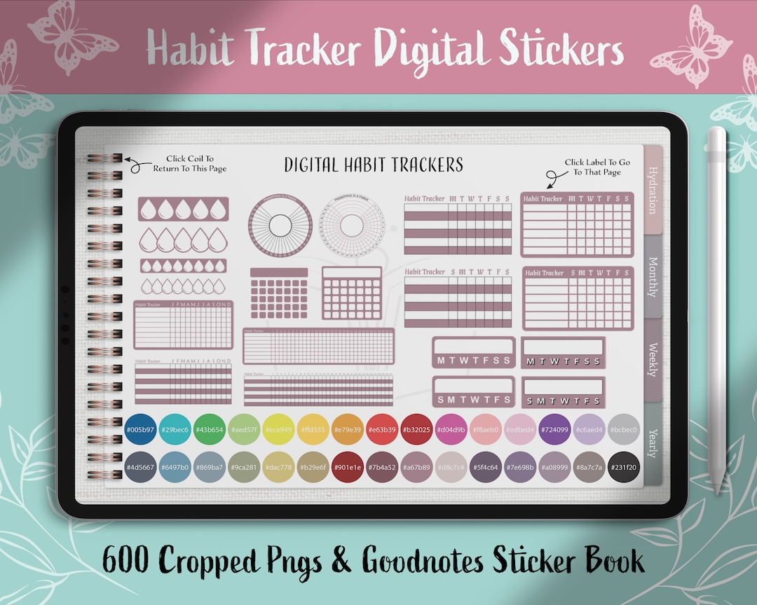 600 HABIT TRACKER Digital Sticker Pack, Goodnotes Hyperlinked Sticker ...