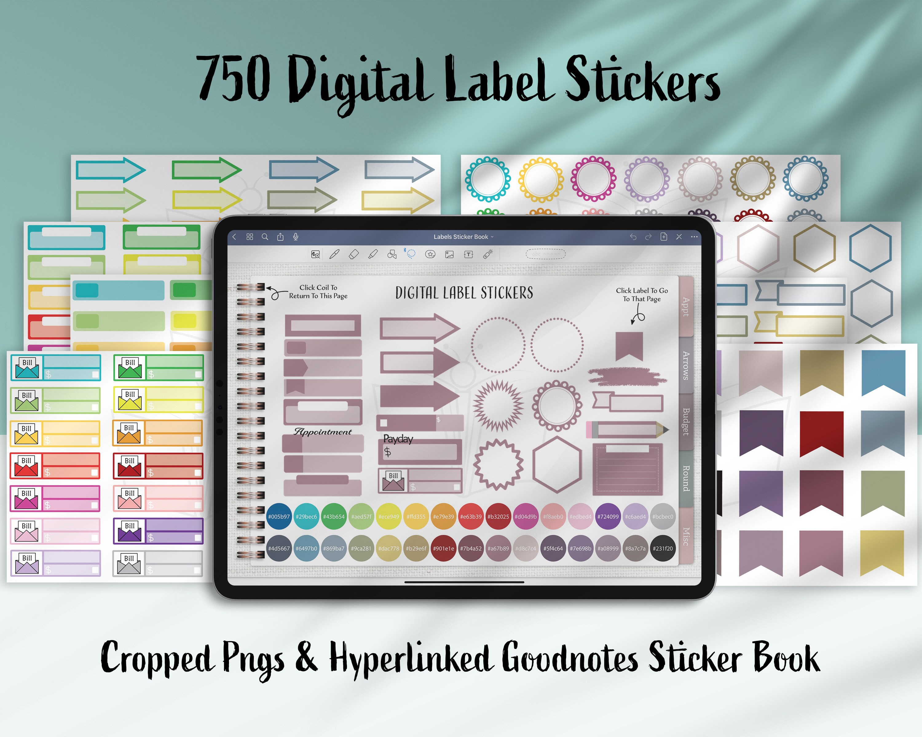 750 LABELS Digital Sticker Pack, Goodnotes Hyperlinked Sticker Book ...