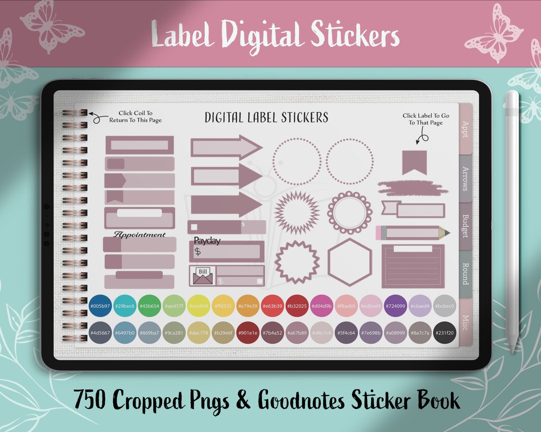 750 LABELS Digital Sticker Pack, Goodnotes Hyperlinked Sticker Book ...
