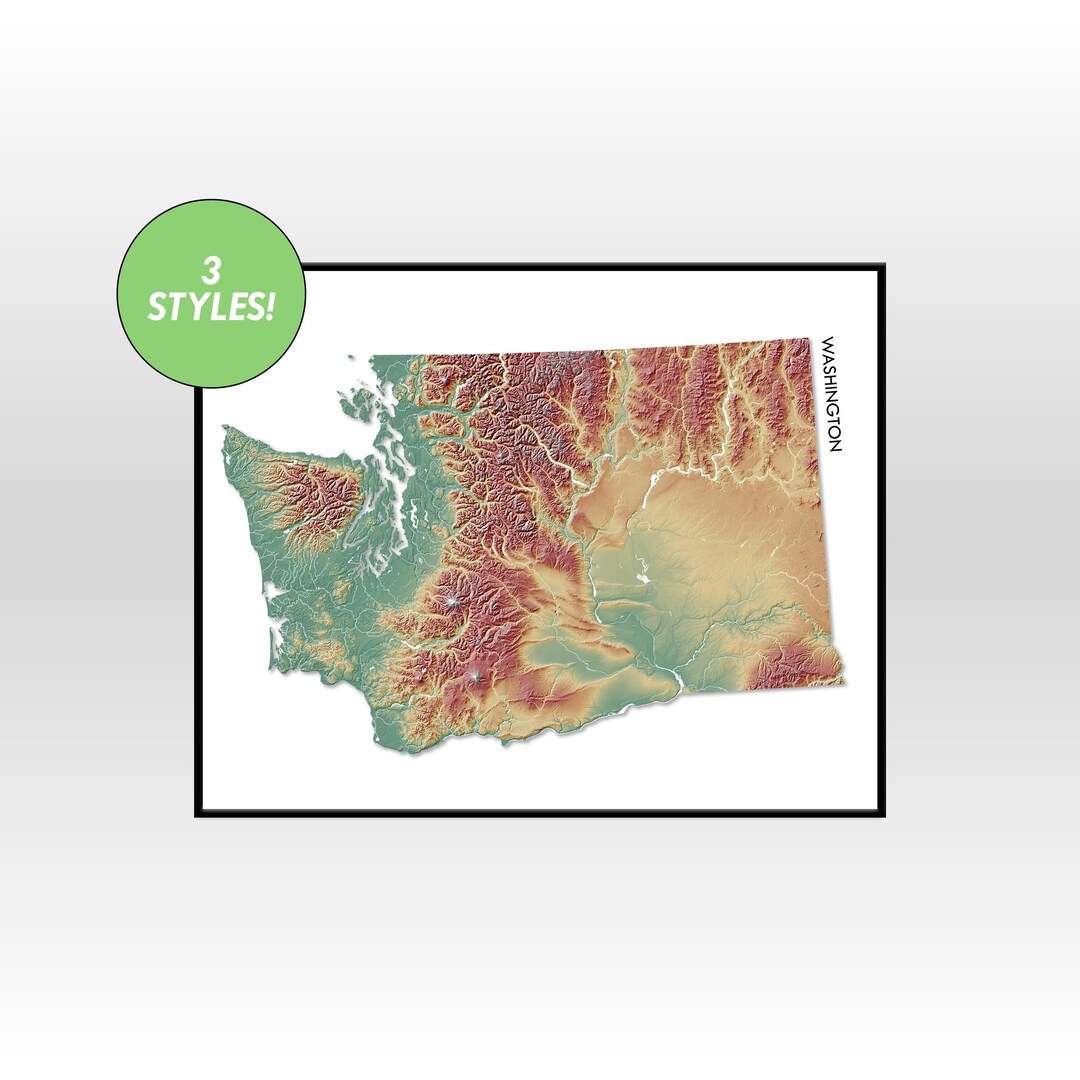 State of Washington Topographic Map - 3 Styles - Etsy