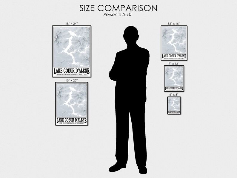 Lake Coeur D'alene Map - Print or Digital - Custom Size - Etsy