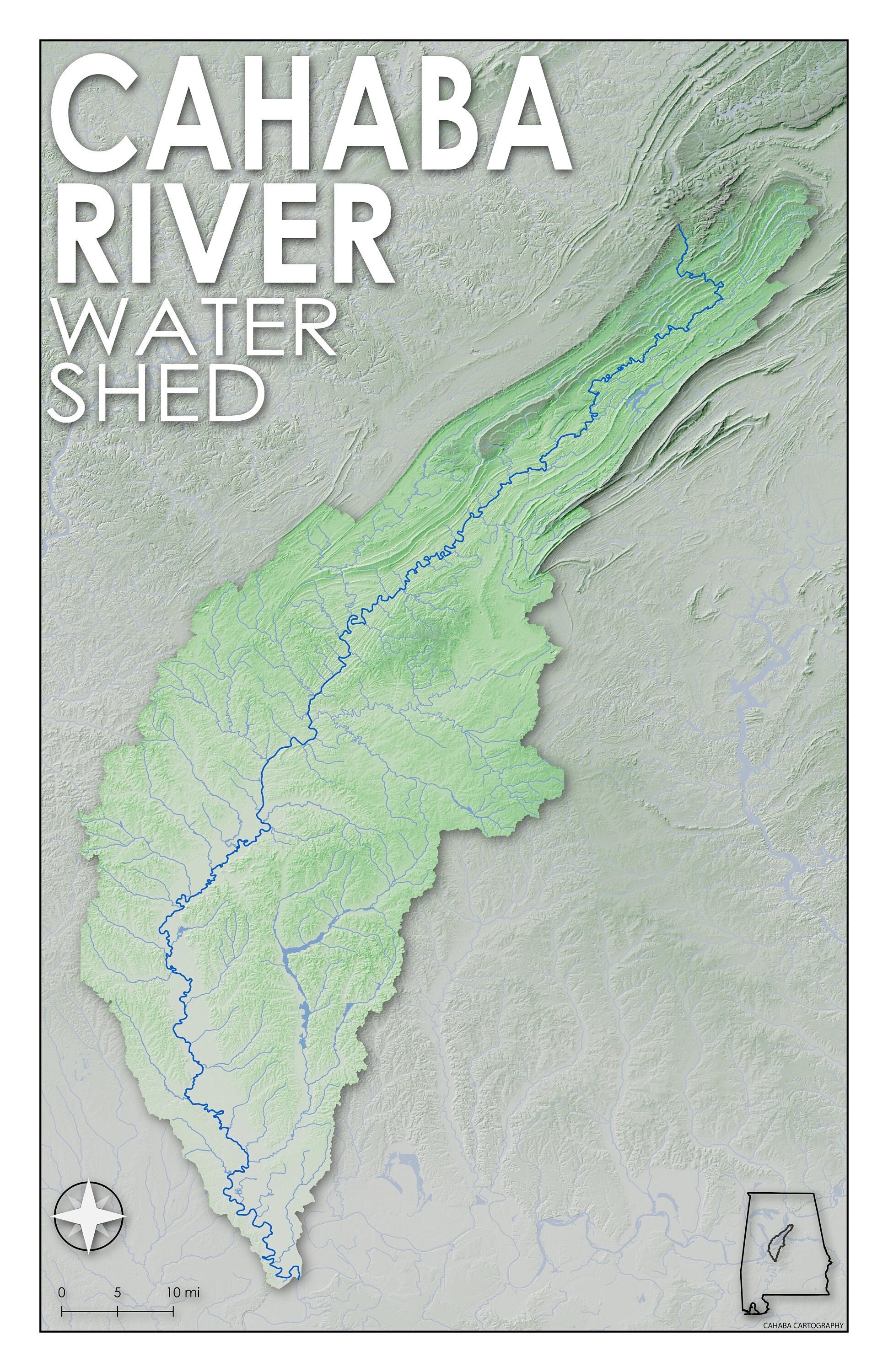 Cahaba River Watershed Map Print or Digital - Etsy