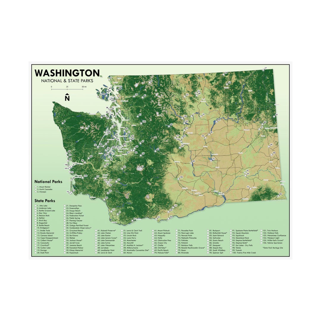 Washington Parks Map Checklist - Etsy