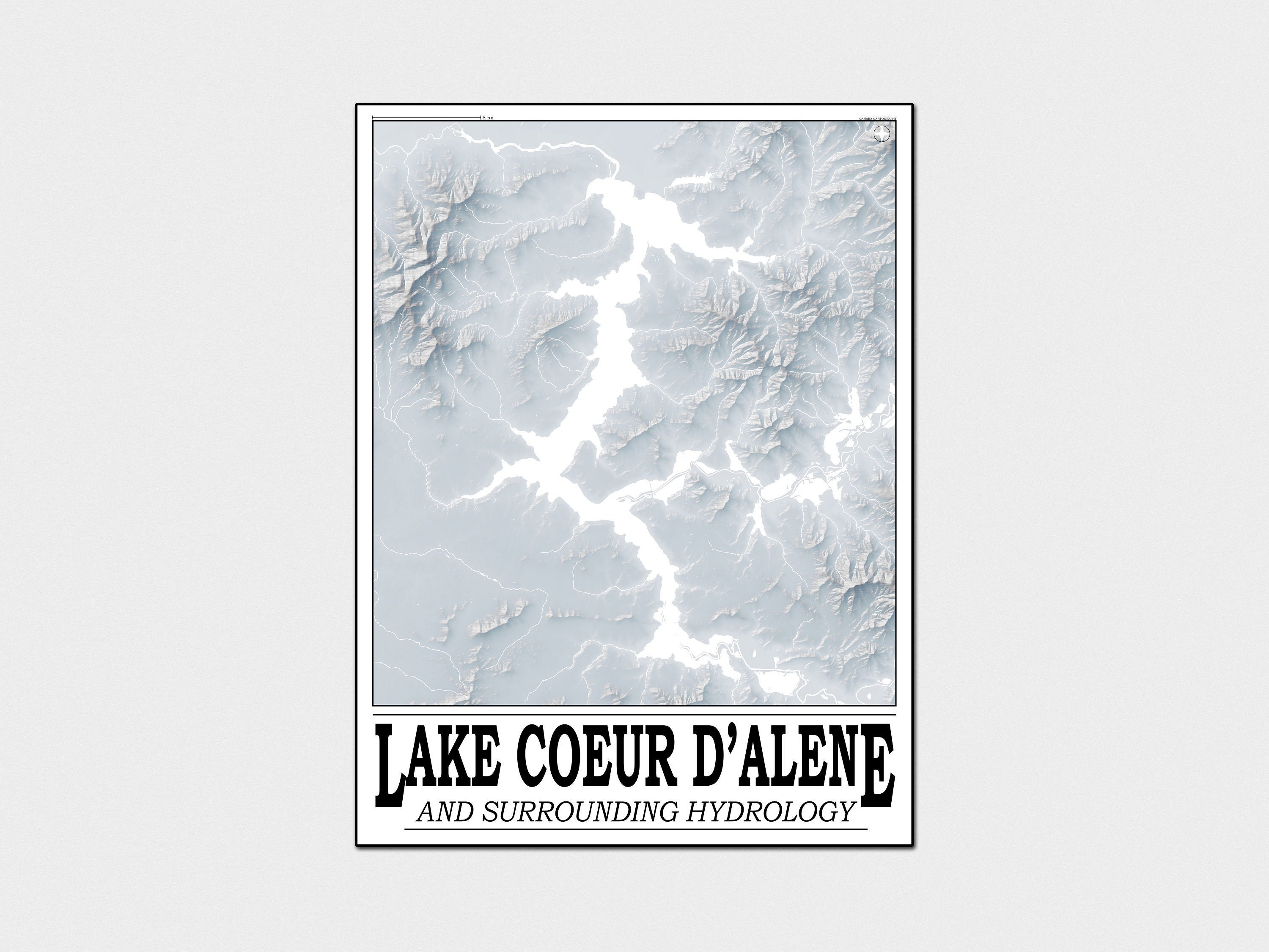 Lake Coeur D'alene Map - Print or Digital - Custom Size - Etsy