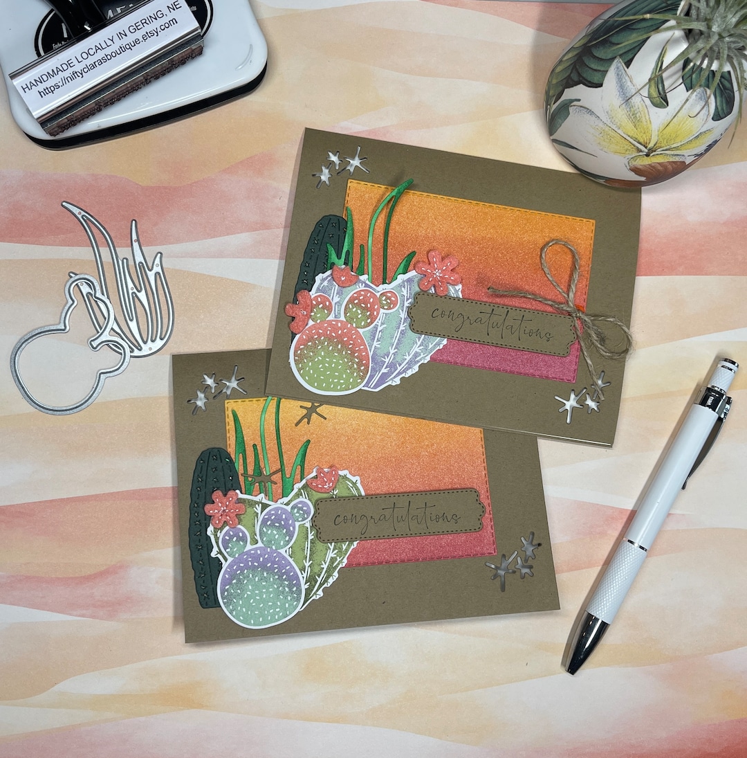 Handmade Flowering Cactus Congratulations Card, Blank Greeting Card - Etsy