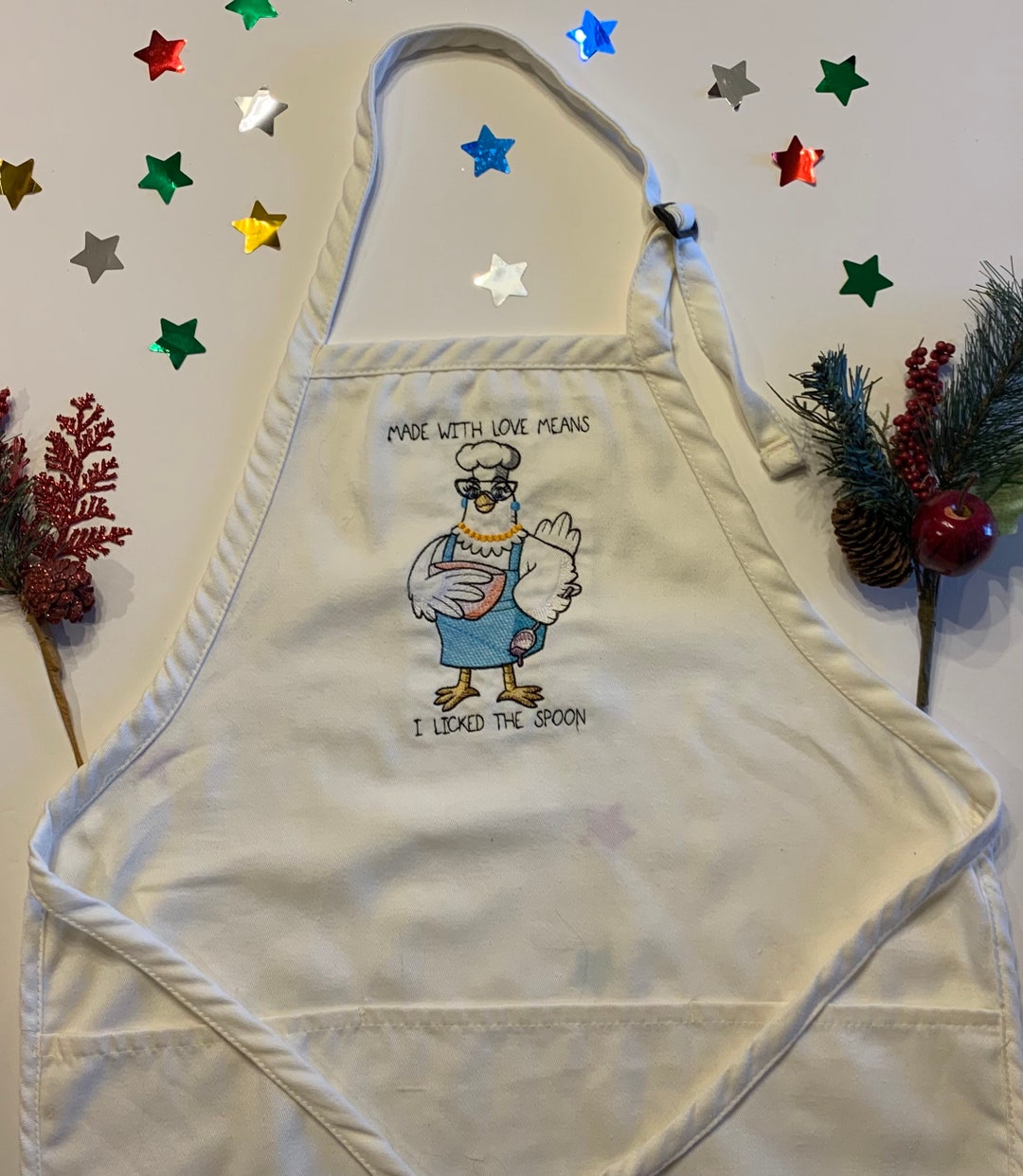 Apron, Made With Love Means I Licked the Spoon, Chicken, Thigh Length ...