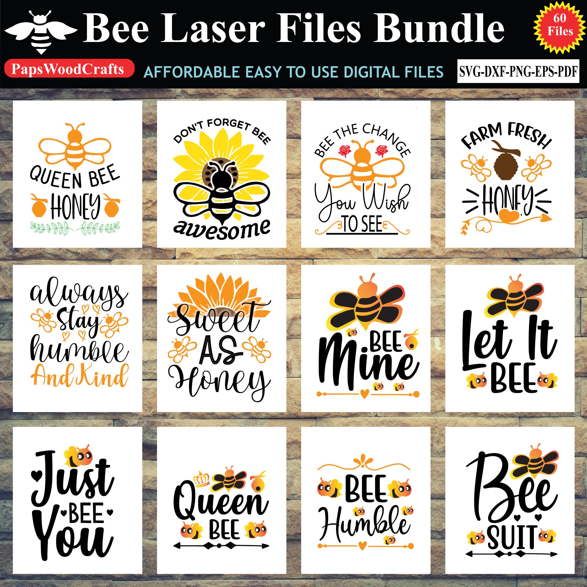 Bee Laser Files Bundle, Svg Bundle ,SVG ,PNG ,EPS, |psd,dxf,vector ...