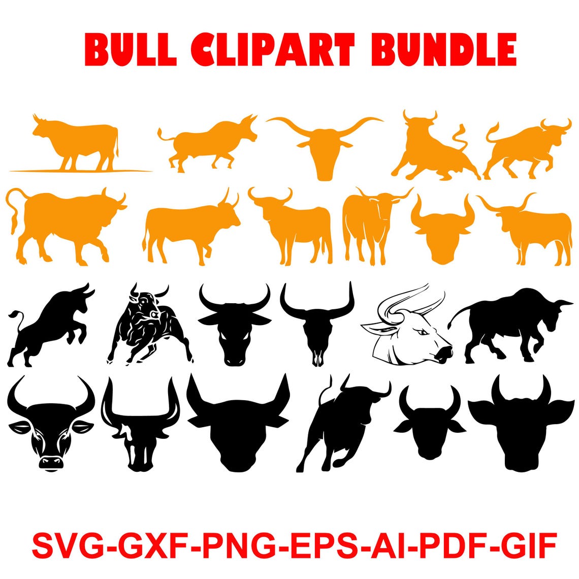 Bull Clipart Bundle, Bull Cut Files, Bull Cricut, Bull Silhouette ...