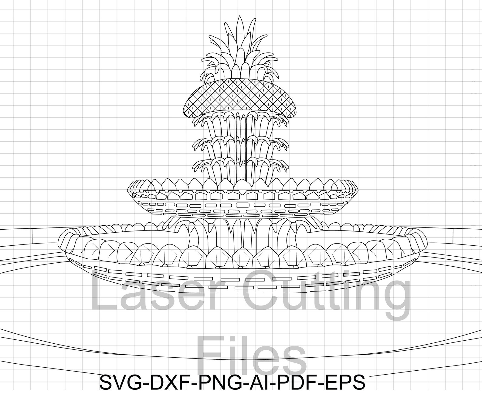 Charleston, SC Pineapple Fountain, Ai | Png | Eps | Dxf | SVG | Laser ...