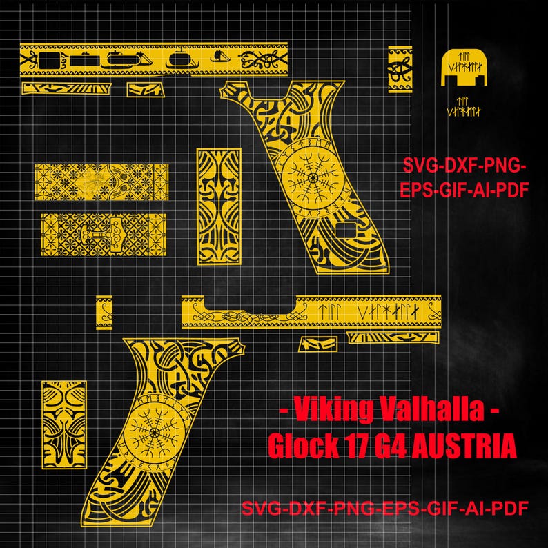 Viking, Valhalla, Themed, Glock, Engraving, Template, Vector Art ...