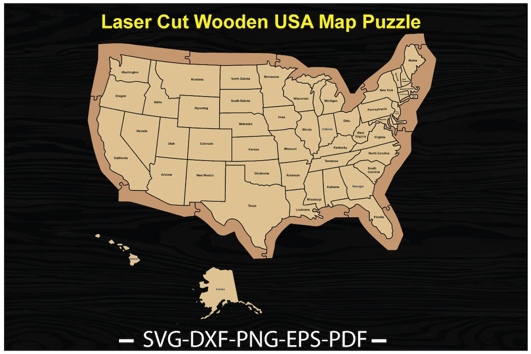 Laser Cut Wooden USA Map Puzzle , Wooden State Map Jigsaw Puzzle ...