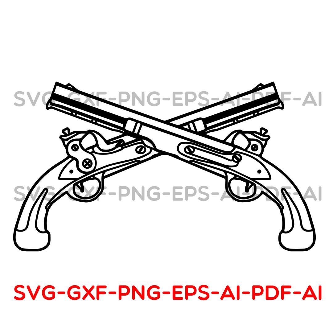 Crossed Pistols Vintage Musket Logo - Digital Vector Line Art Download ...