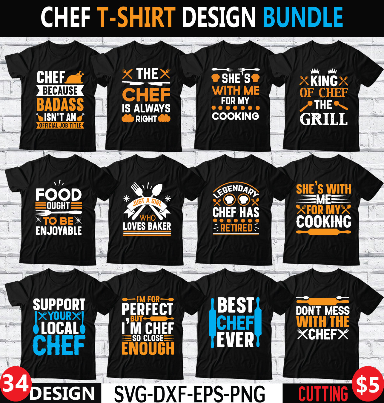Chef Svg Bundle for Cricut for T-shirts Png Jpg Eps Dxf Cook Svg Chef ...