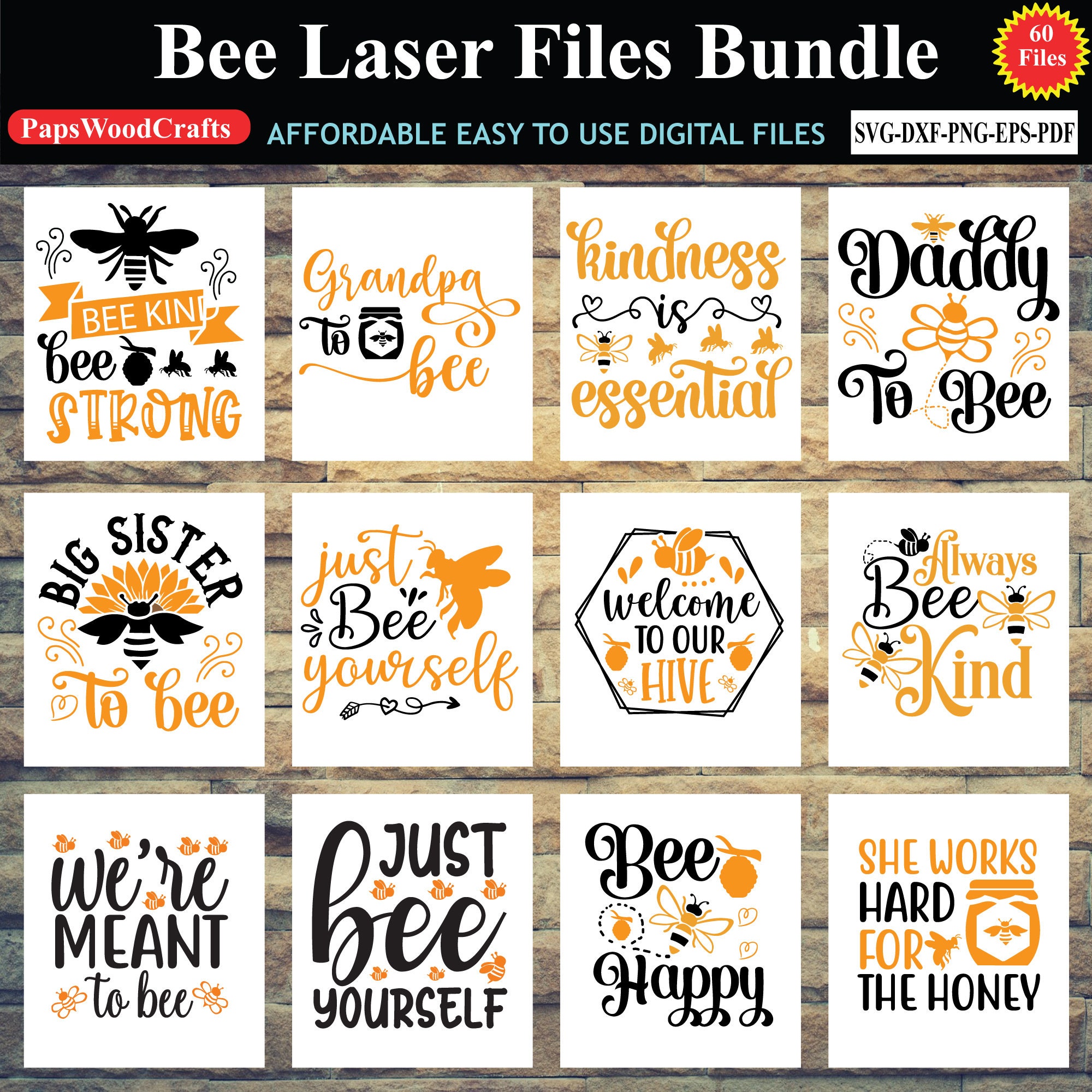 Bee Laser Files Bundle, Svg Bundle ,SVG ,PNG ,EPS, |psd,dxf,vector ...