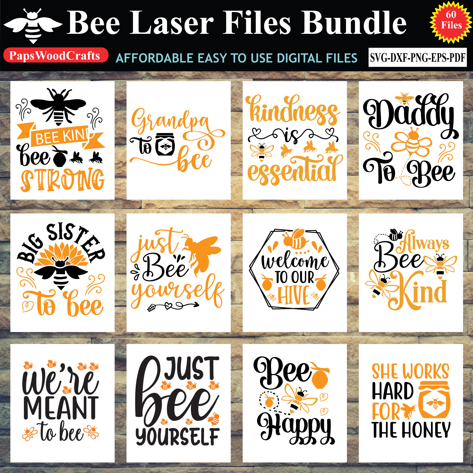 Bee Laser Files Bundle, Svg Bundle ,SVG ,PNG ,EPS, |psd,dxf,vector ...