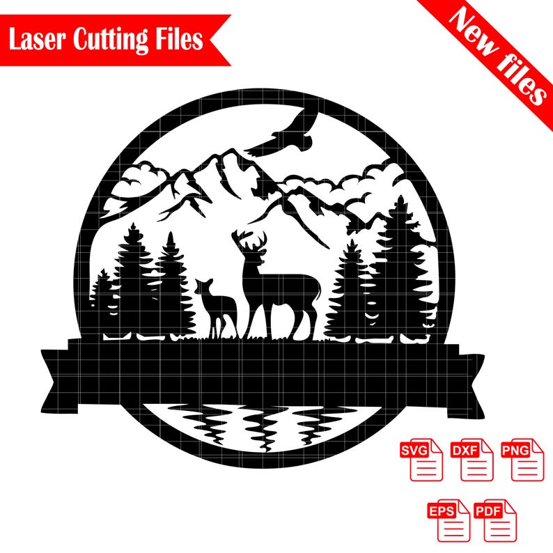 Laser Cut Mountain Deer Scene Vector File - Wildlife Forest Landscape ...