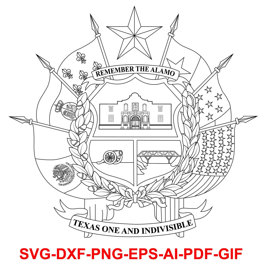Texas State Seal & Alamo Heritage Emblem - Vector Line Art - Etsy