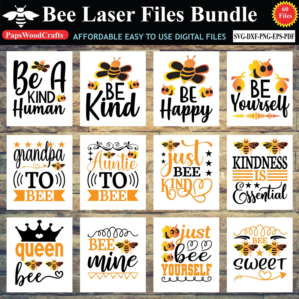 Bee Laser Files Bundle Svg Bundle SVG PNG EPS - Etsy