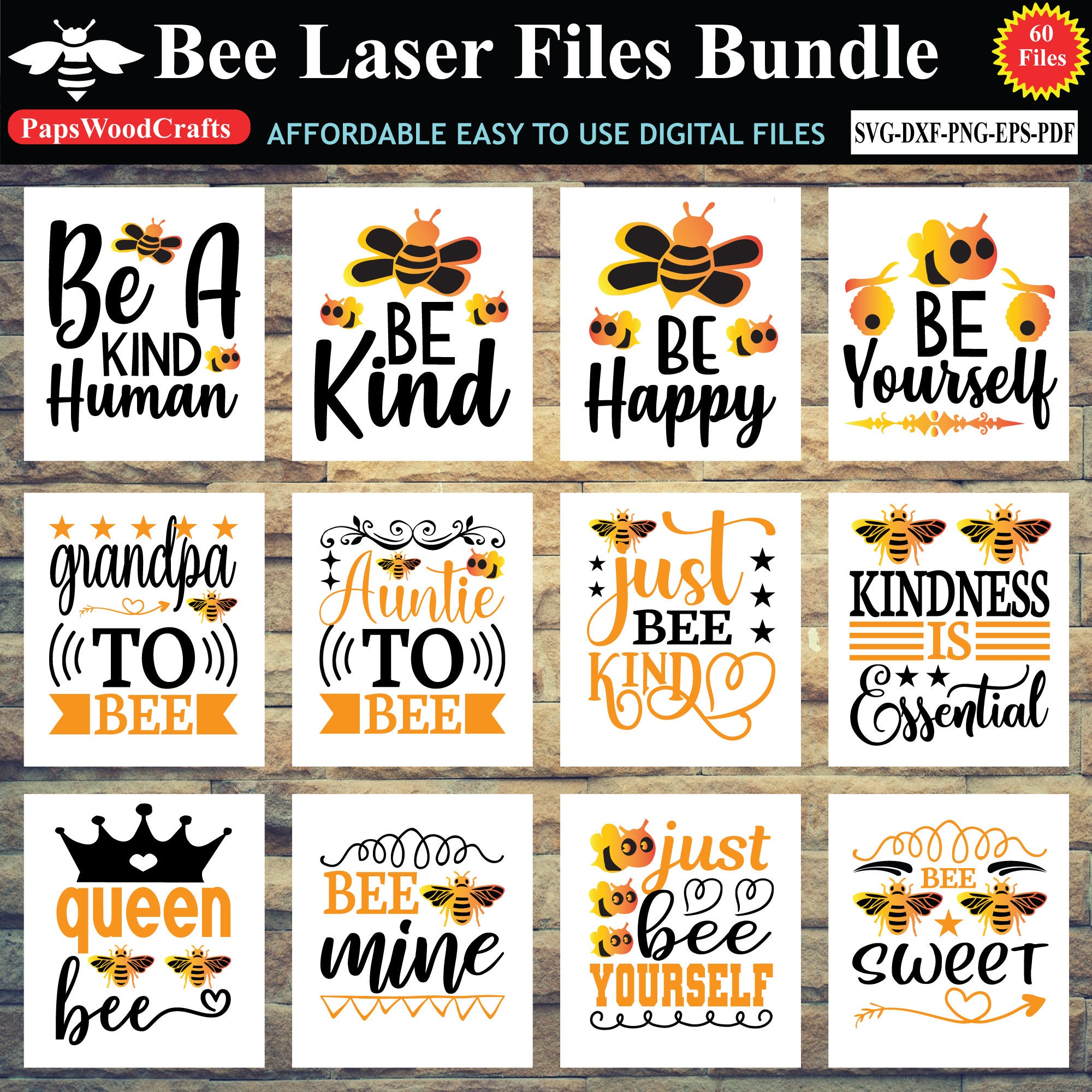 Bee Laser Files Bundle, Svg Bundle ,SVG ,PNG ,EPS, |psd,dxf,vector ...