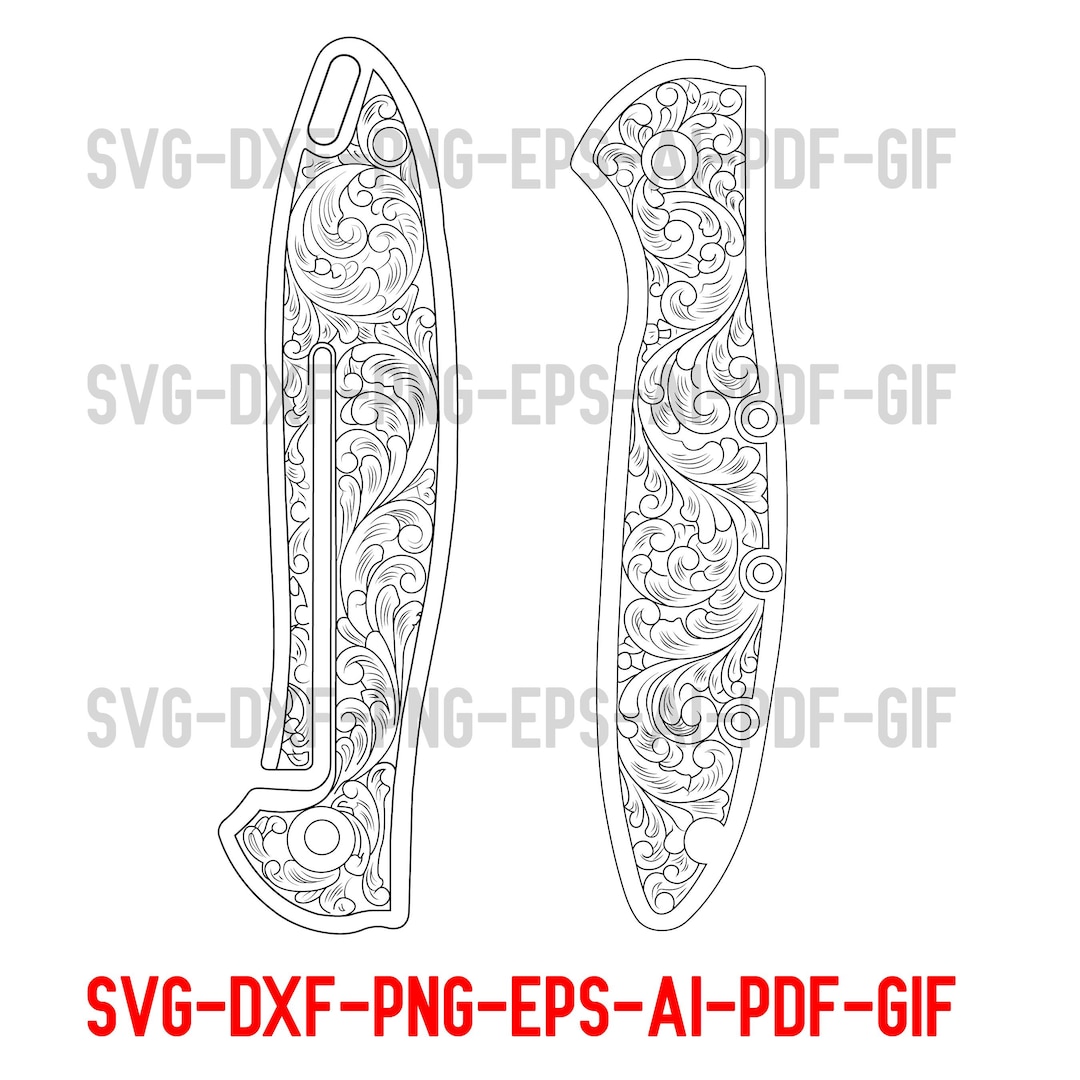 Knife Handle Design, CNC Scales , Engraved Knife , Scrollwork Design ...