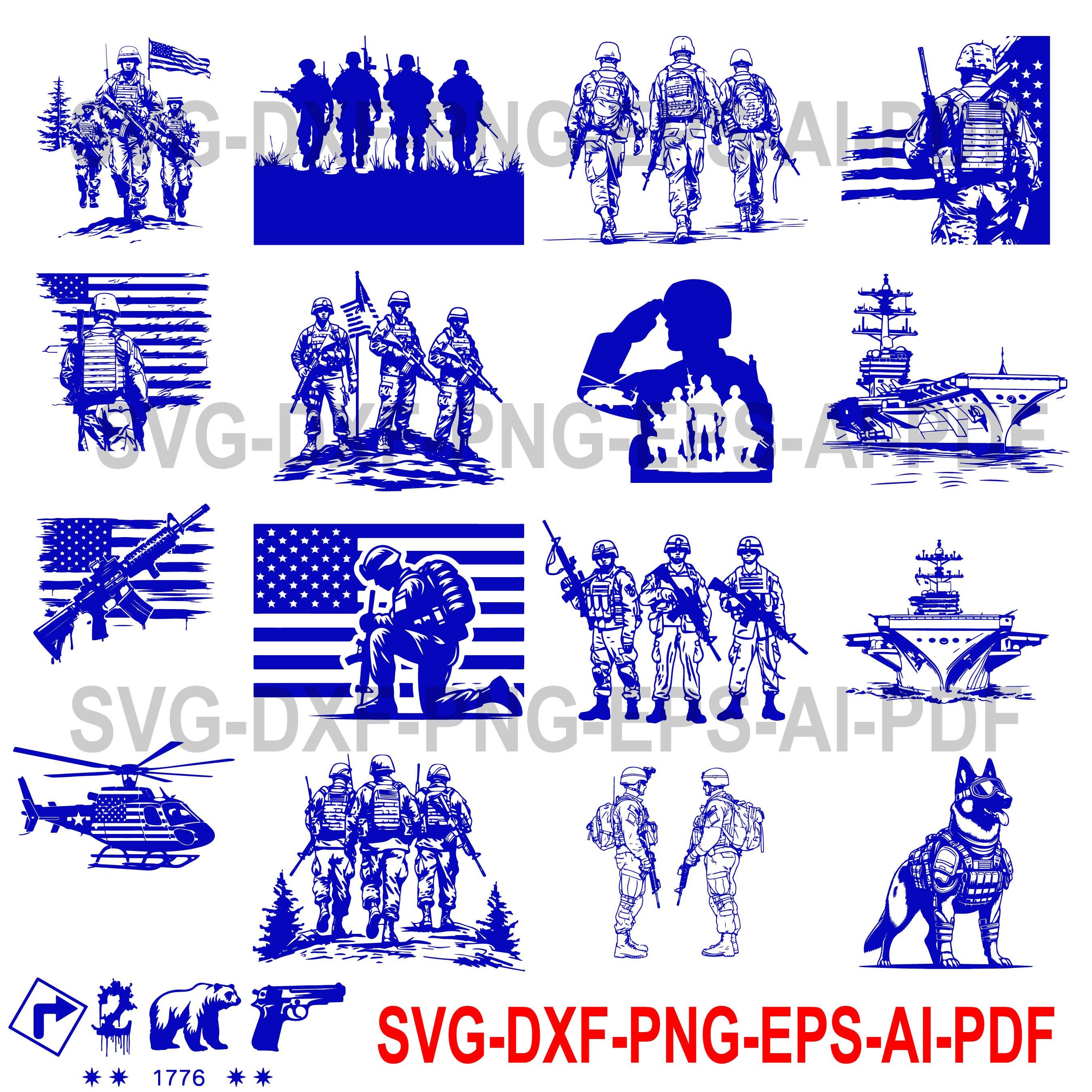 Military Soldiers SVG Bundle - Army Clipart, Patriotic US Flag Vector ...