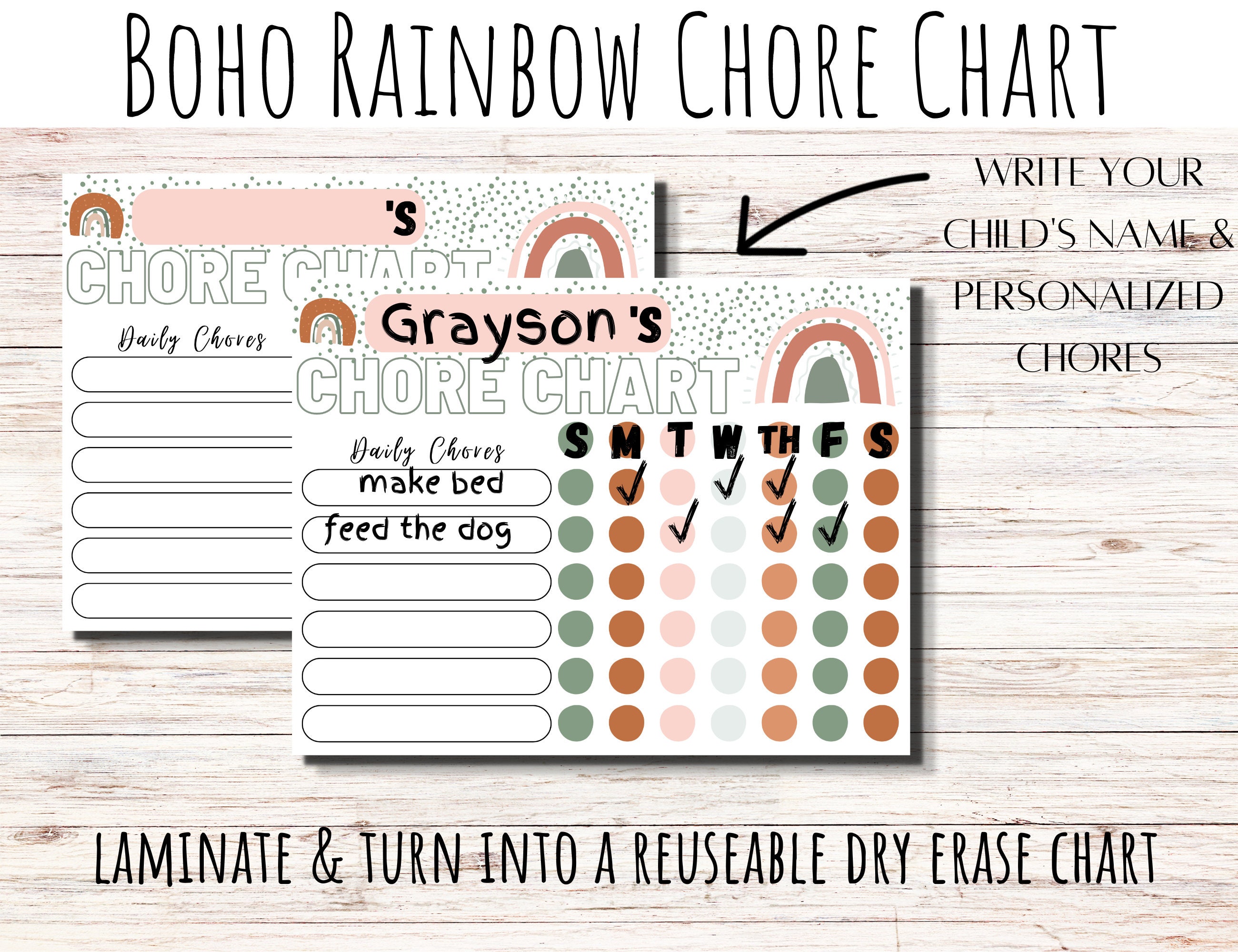 Boho Rainbow Weekly Chore Chart for Kids - Etsy