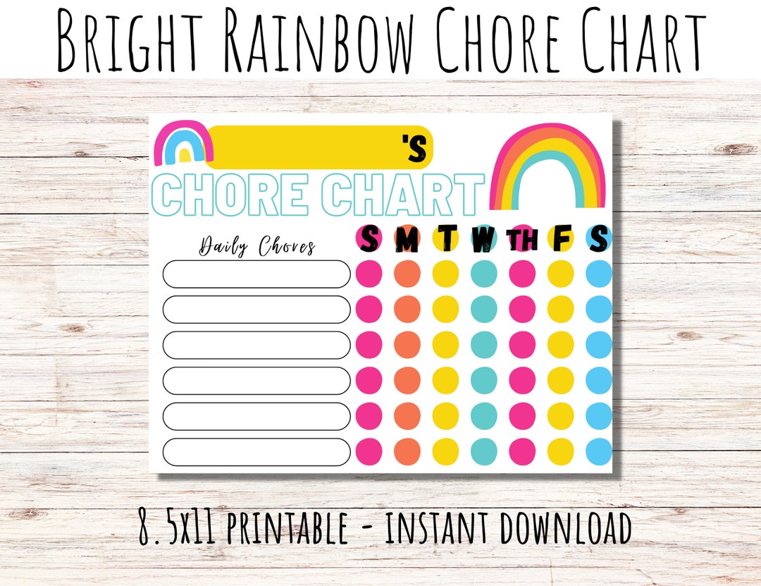 Bright Rainbow Weekly Chore Chart for Kids - Etsy