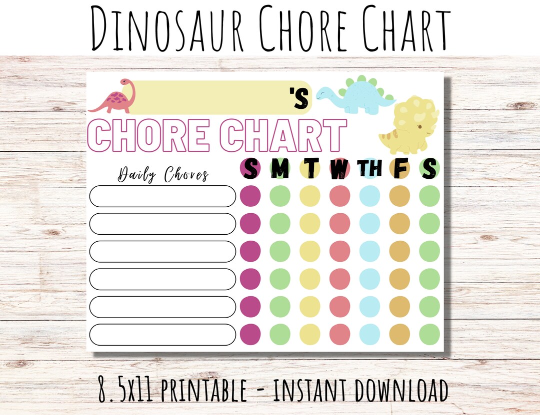 Dinosaur Weekly Chore Chart for Kids - Etsy