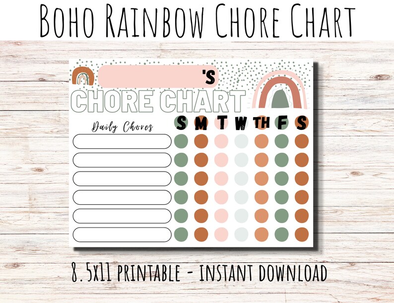 Boho Rainbow Weekly Chore Chart for Kids - Etsy