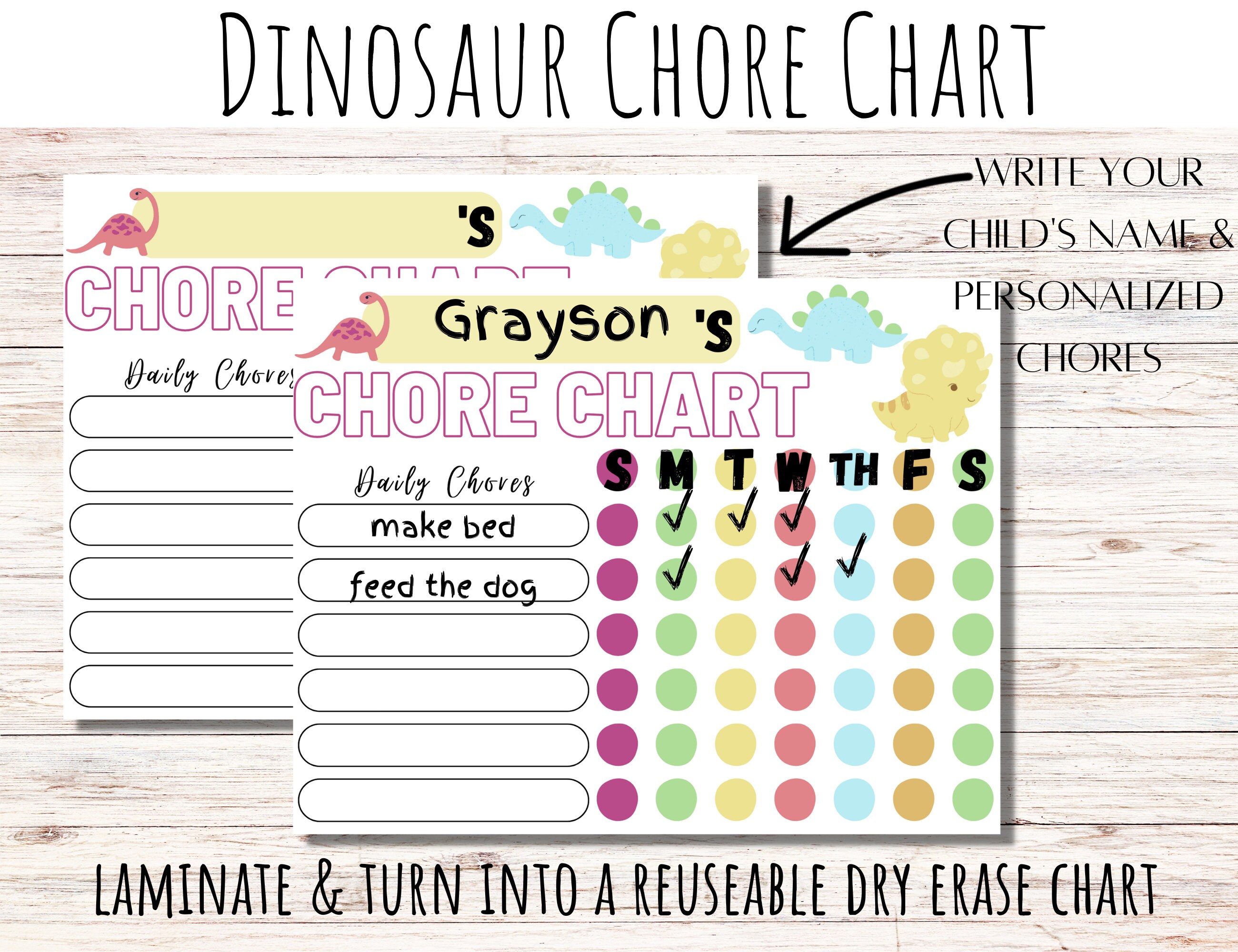 Dinosaur Weekly Chore Chart for Kids - Etsy