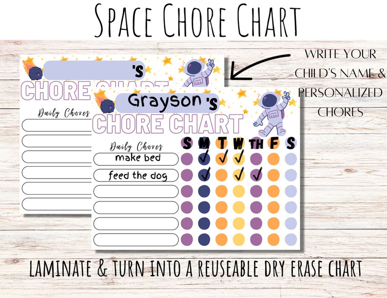 Space Weekly Chore Chart for Kids - Etsy