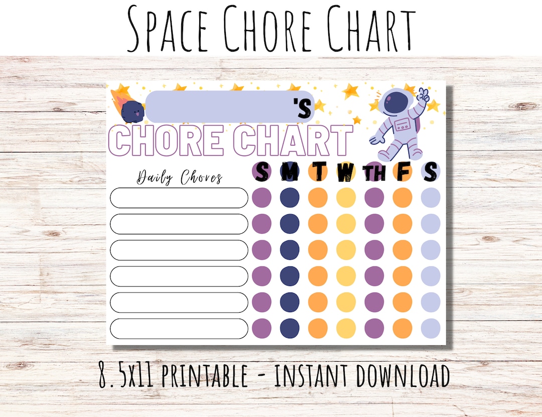 Space Weekly Chore Chart for Kids - Etsy