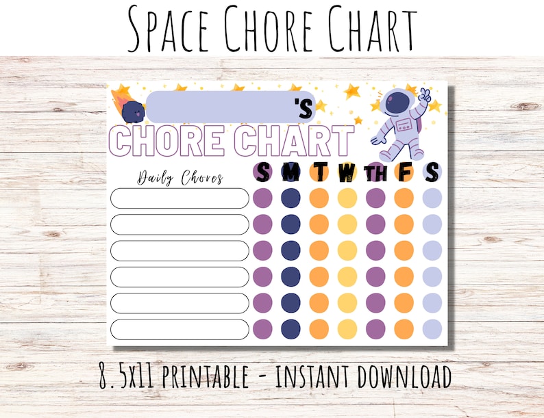Space Weekly Chore Chart for Kids - Etsy