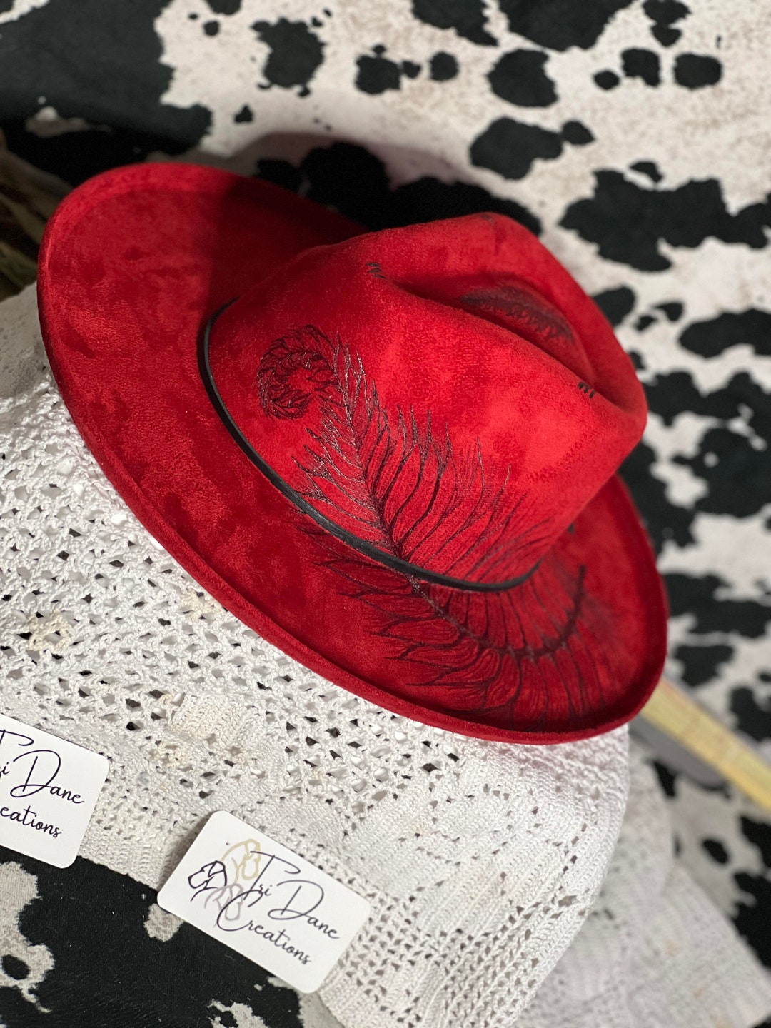 Custom Pencil Brim Rancher Hat Feather Design Rich Red - Etsy