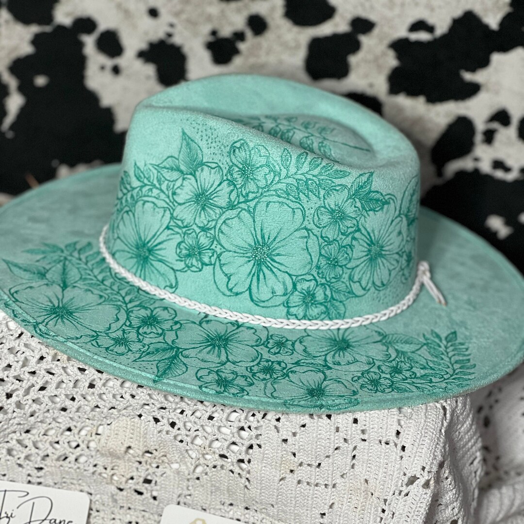 Custom Rancher Hat Floral Design Pastel Green Medium - Etsy