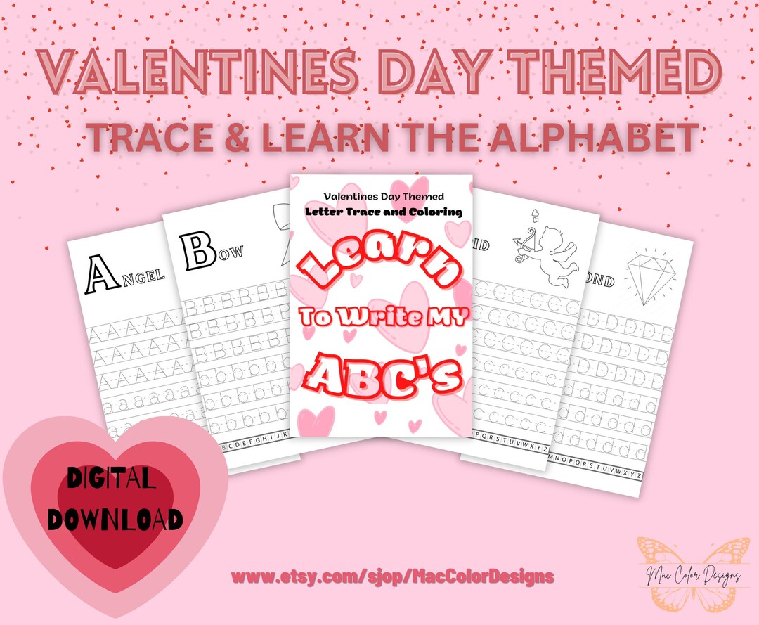 Valentines Day Theme Printable Alphabet Tracing Pages | Dot Preschool ...