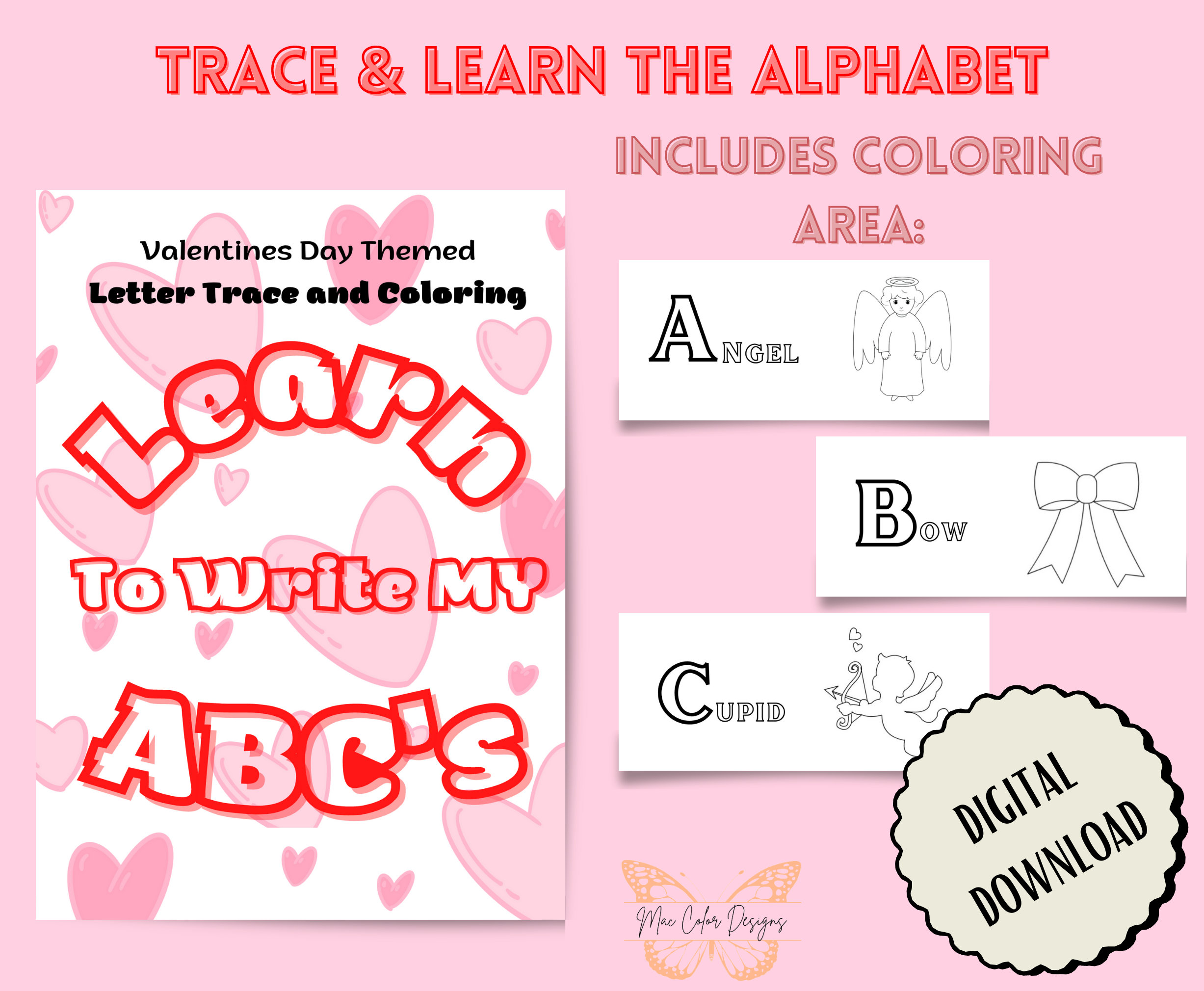 Valentines Day Theme Printable Alphabet Tracing Pages Dot Preschool ...