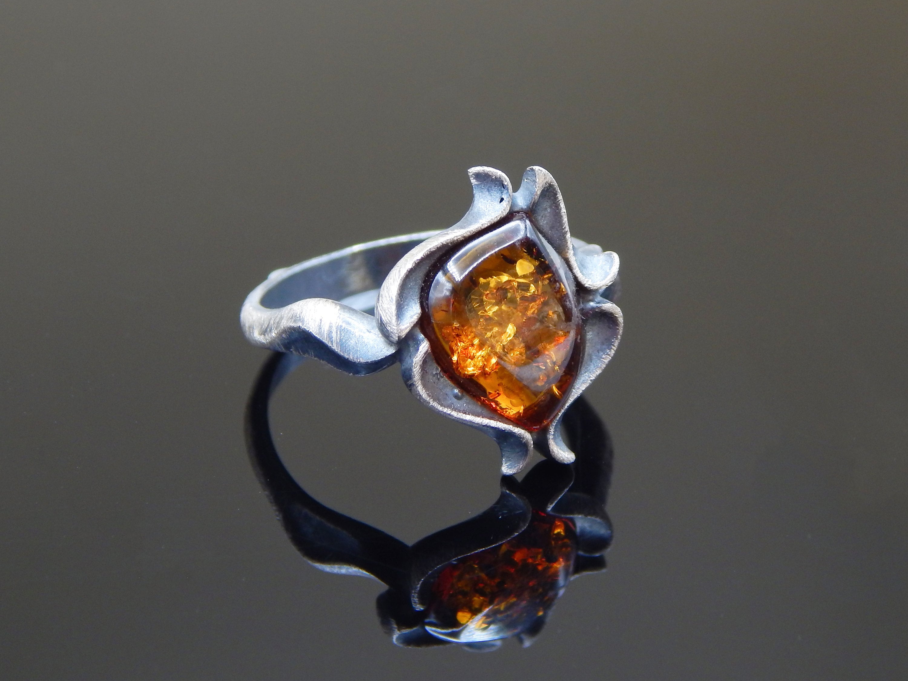 Baltic Amber Viking Ring in Tarnished 925 Sterling Silver Cognac Amber ...