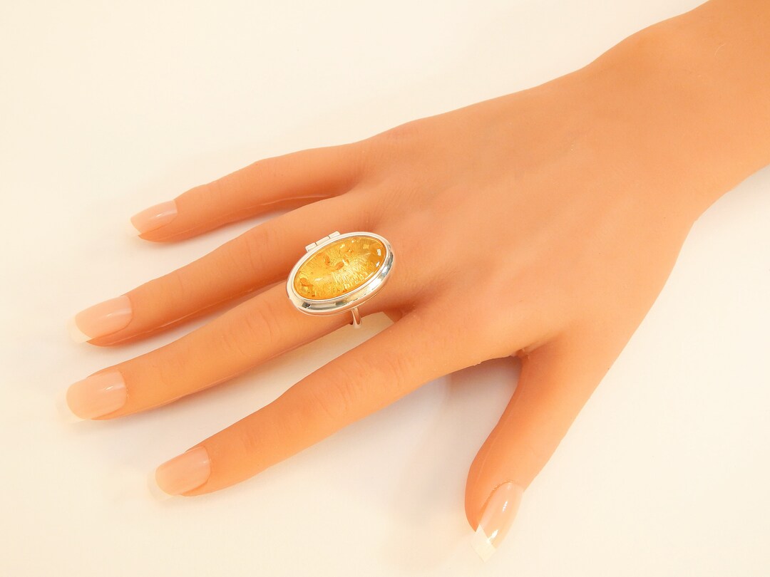 Natural Baltic Lemon Amber Adjustable Poison Ring in 925 Sterling ...