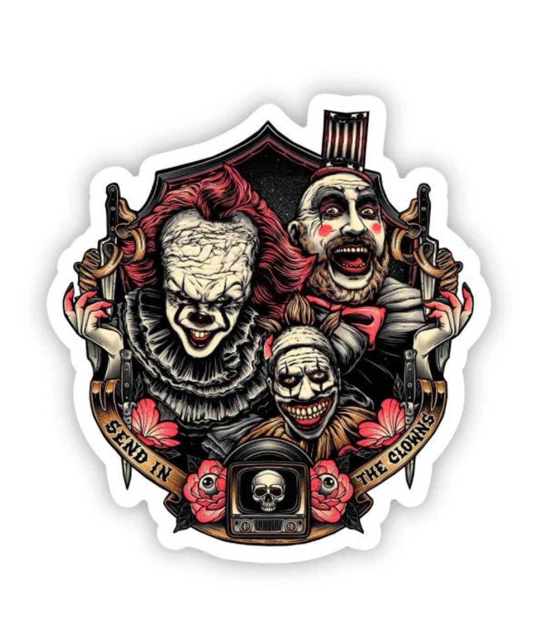 Scary Clown Sticker - Horror Clown Design - Send in the Clowns - Spooky ...