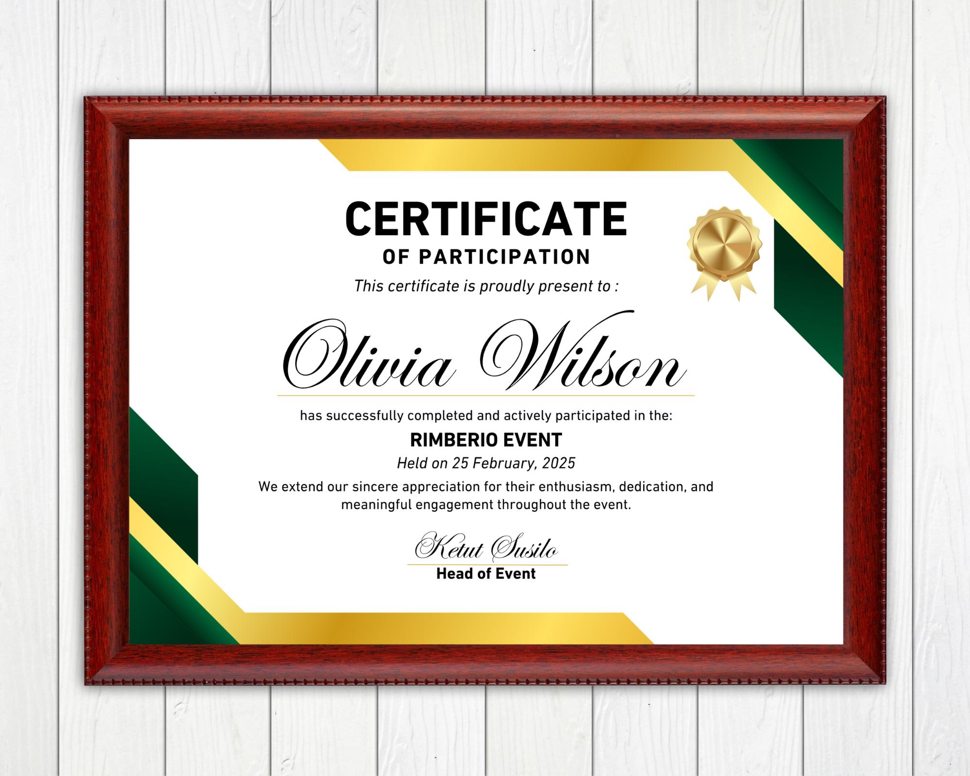 Certificate of Participation, Editable Certificate, Participation Award ...