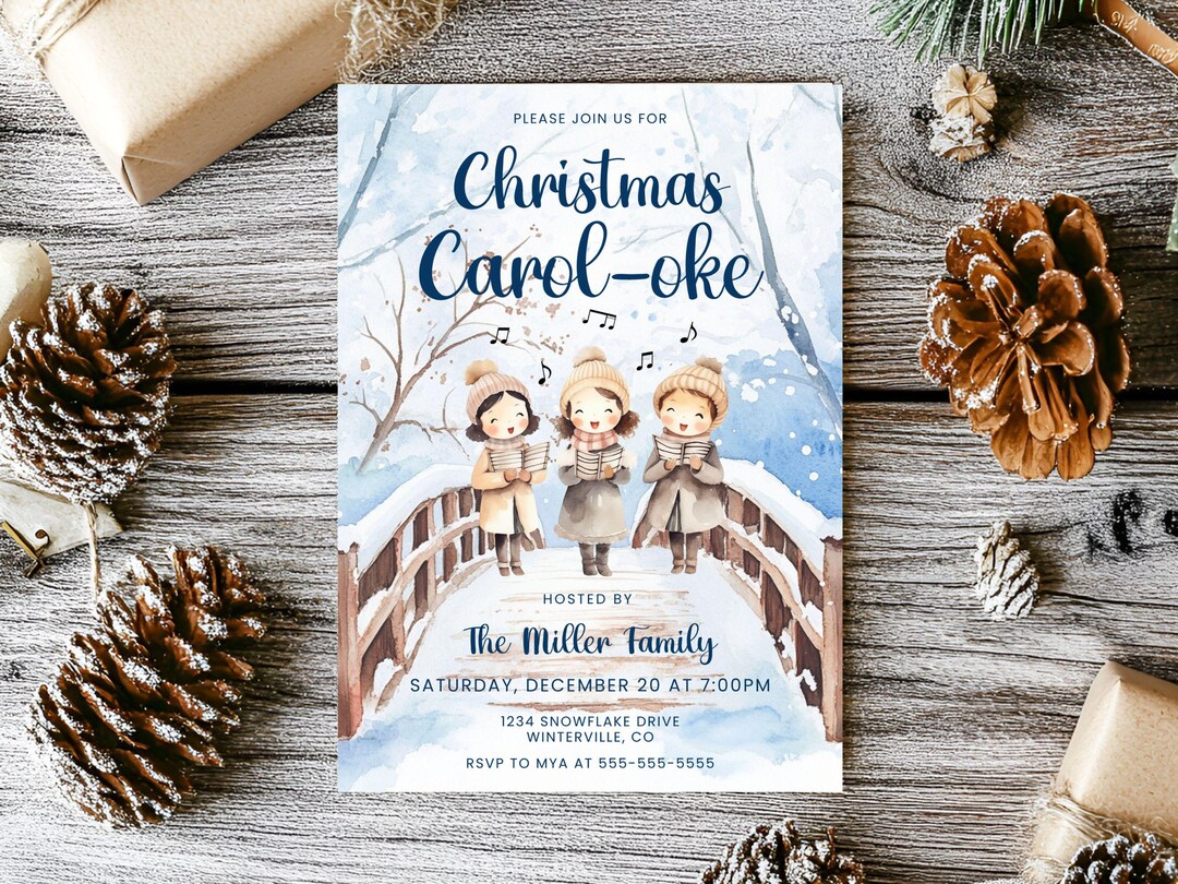 Editable Christmas Caroling Invitation, Printable Holiday Karaoke Party ...