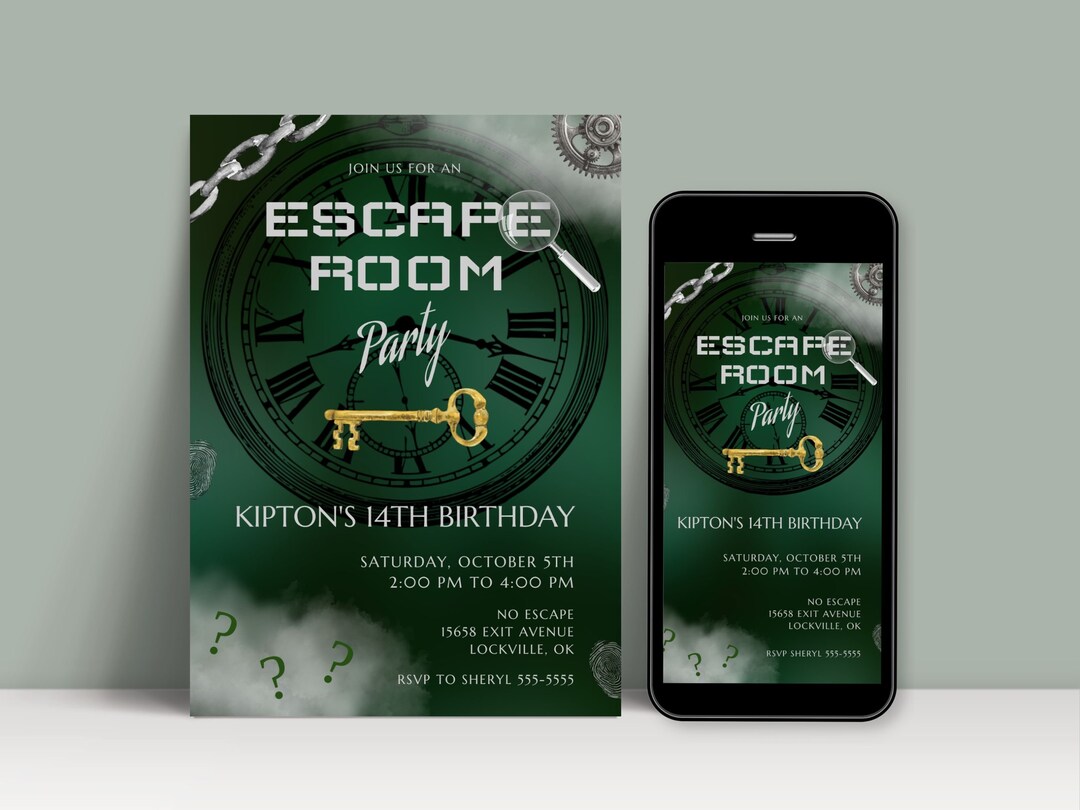 Escape Room Party Invite Teen, Boys Escape Room Invitation Template ...