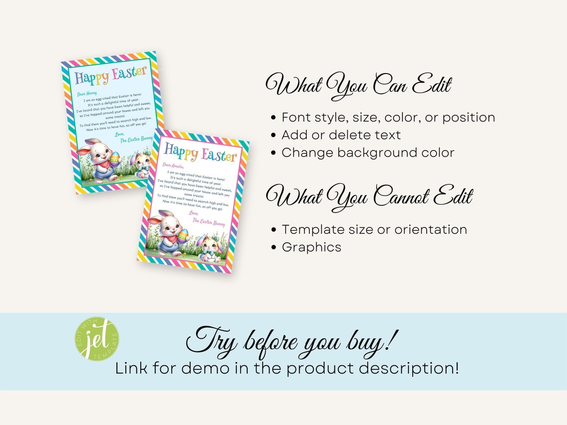 Editable Easter Bunny Letter Template, Kids Easter Basket Printable ...