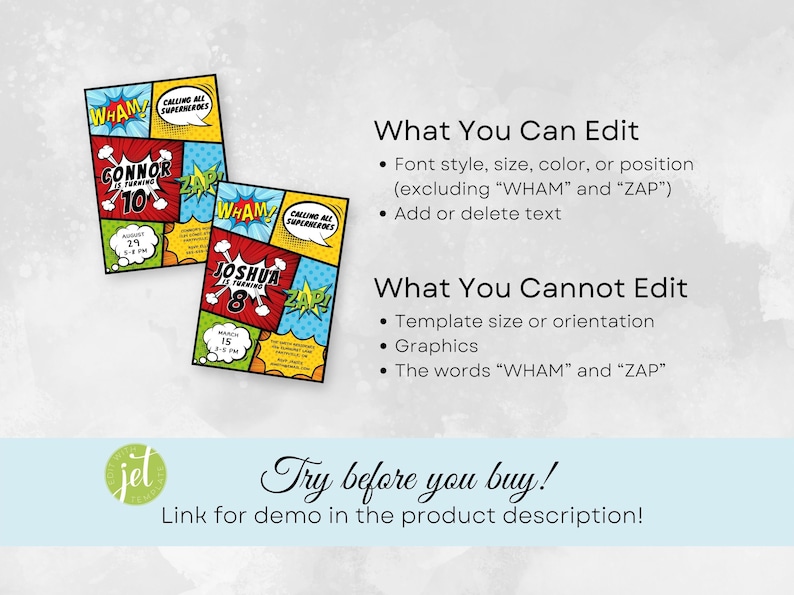 Superhero Birthday Invitation Template, Editable Kids Comic Book Theme ...